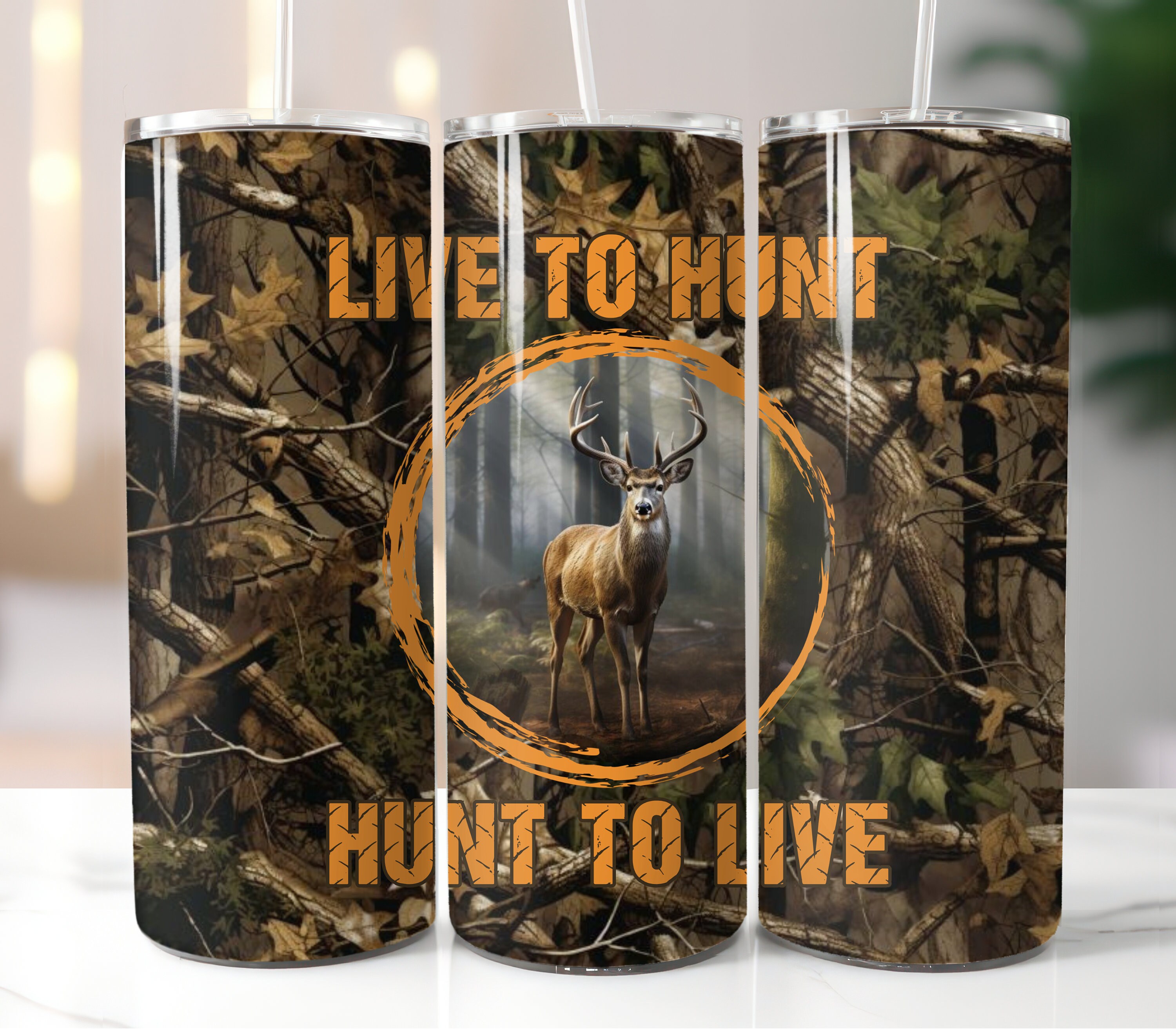 Live to Hunt/hunt to Live 20oz Skinny Tumbler Wrap/ SEAMLESS Camo With ...