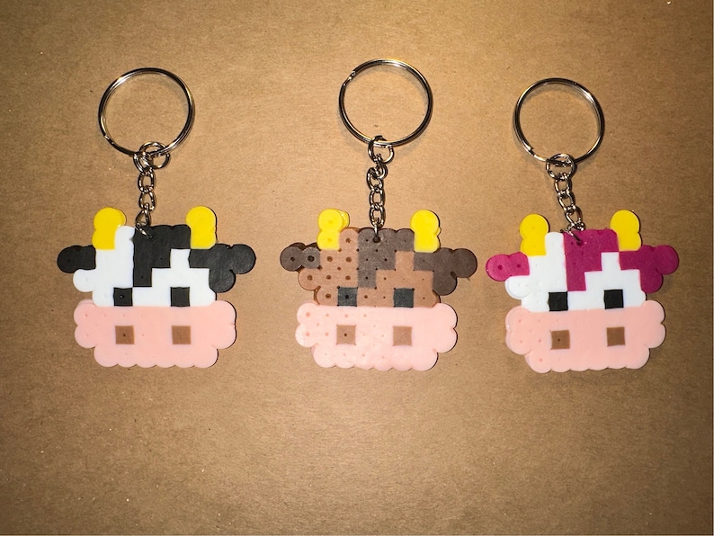 Cute Cow Perler Bead Keychain - Etsy