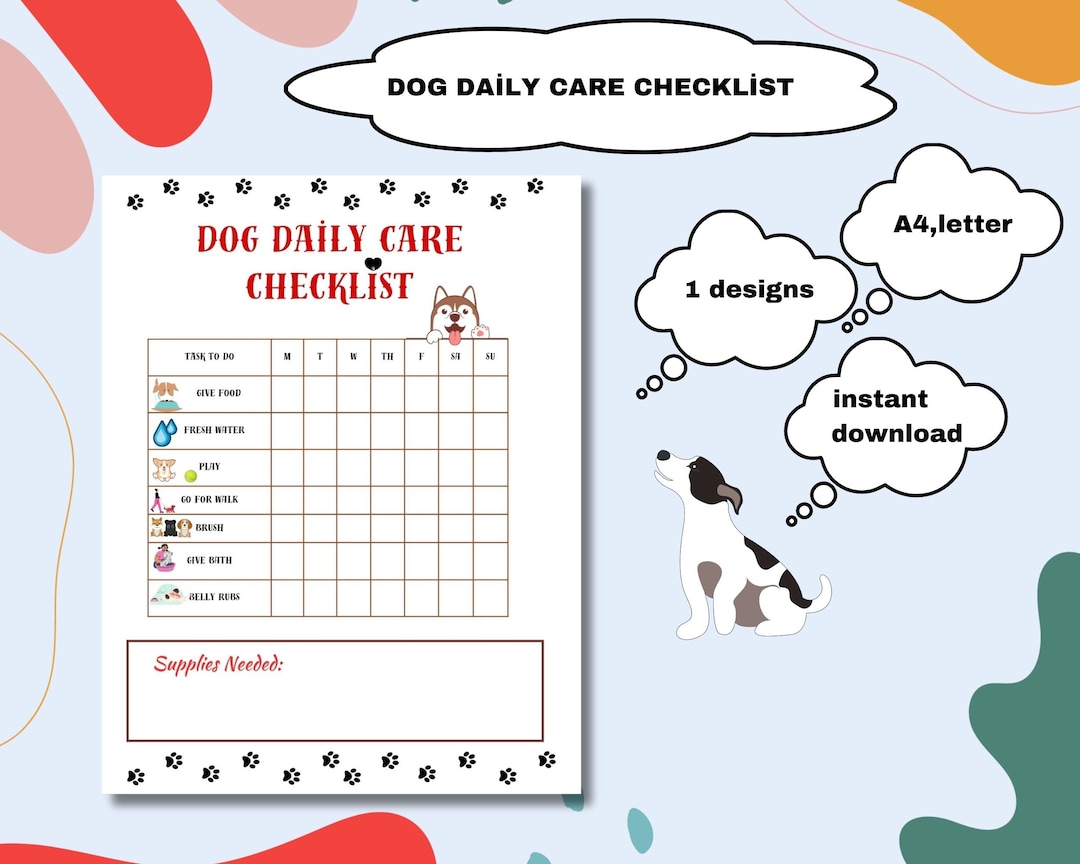 Dog Daily Care Checklist Dog Care Dog Care Planner - Etsy