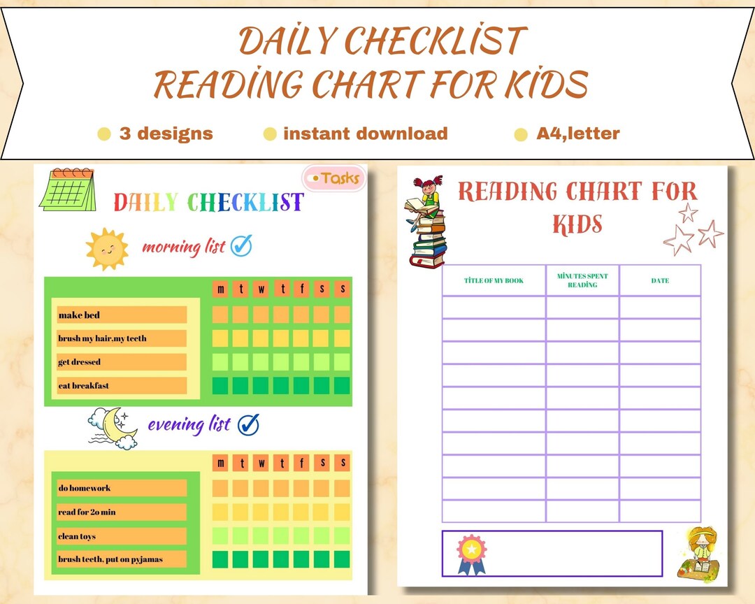 Daily Checklist / Reading Chart for Kids / Kids Daily Checklist ...