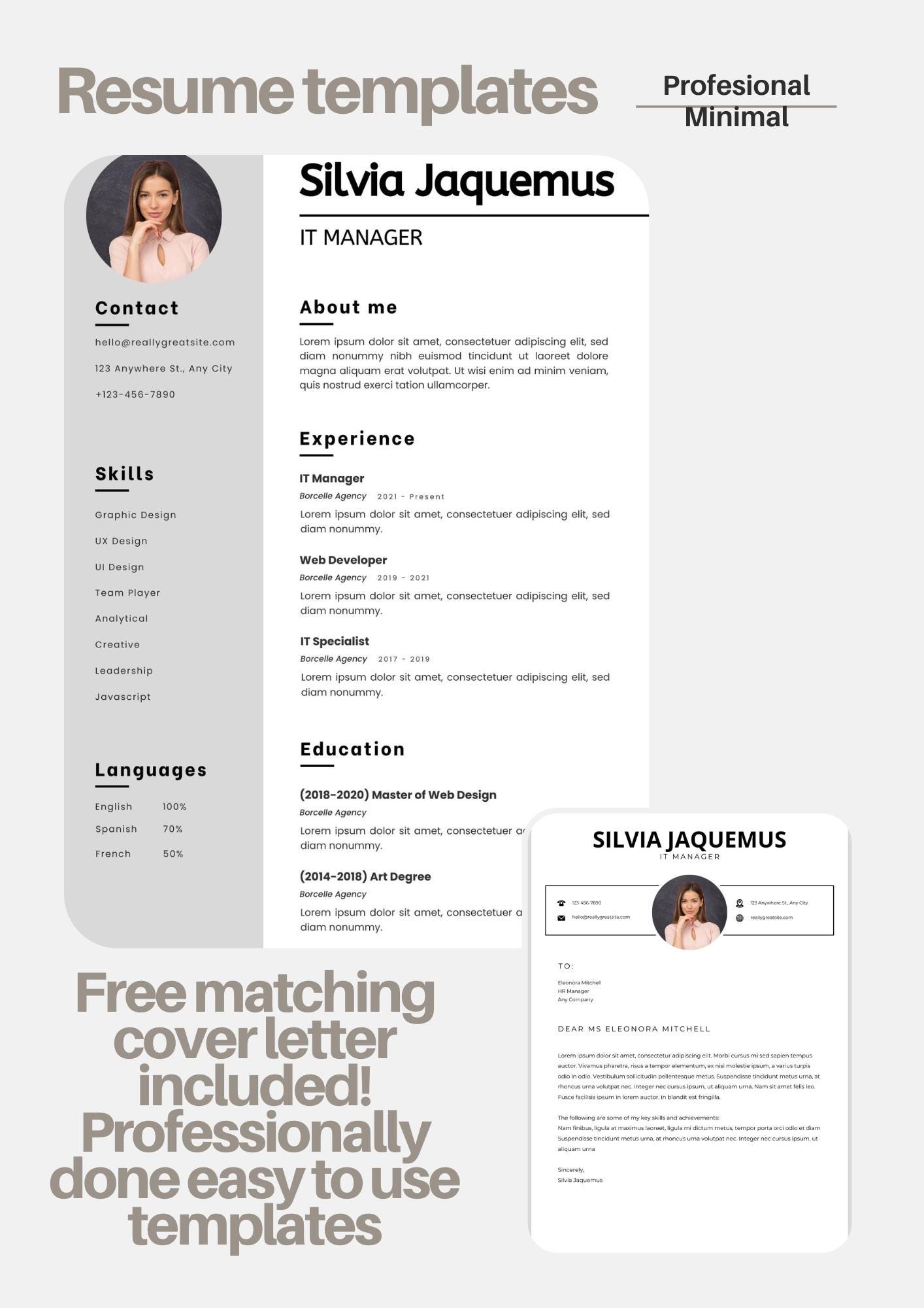 Modern One-page Resume and Cover Letter for Job Seekers, Easy-to-edit ...