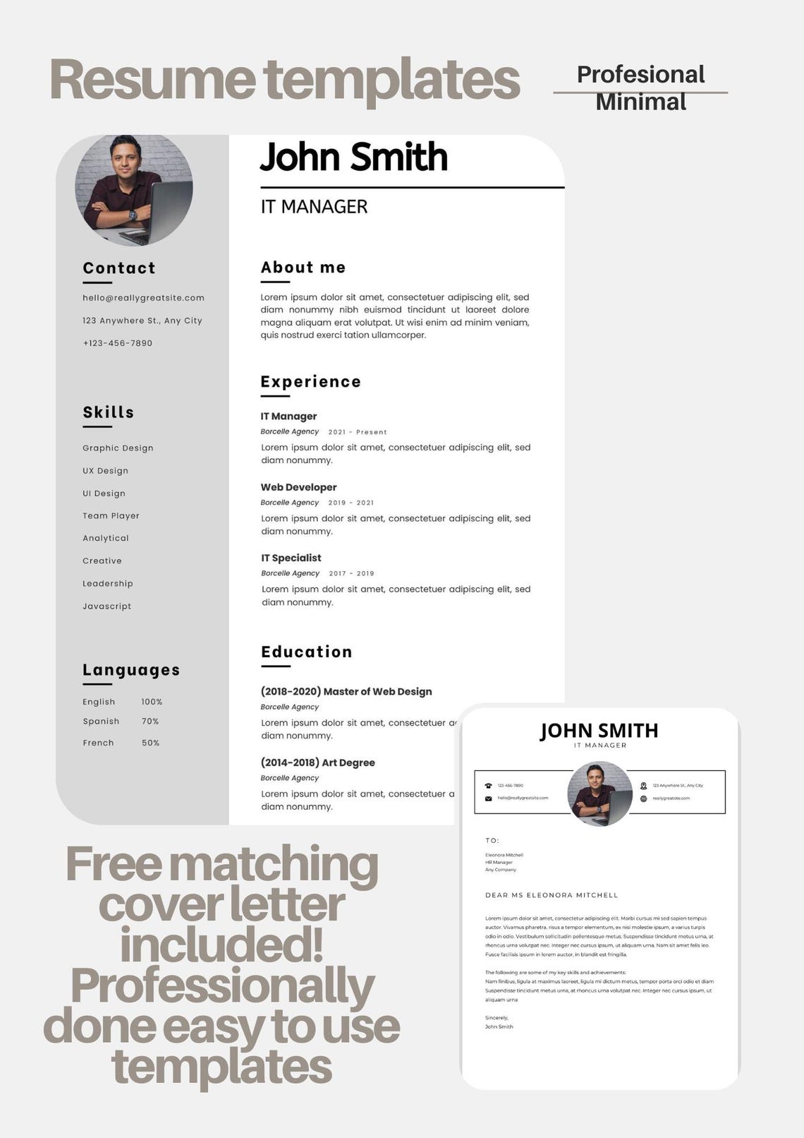 Modern One-page Resume and Cover Letter for Job Seekers, Easy-to-edit ...