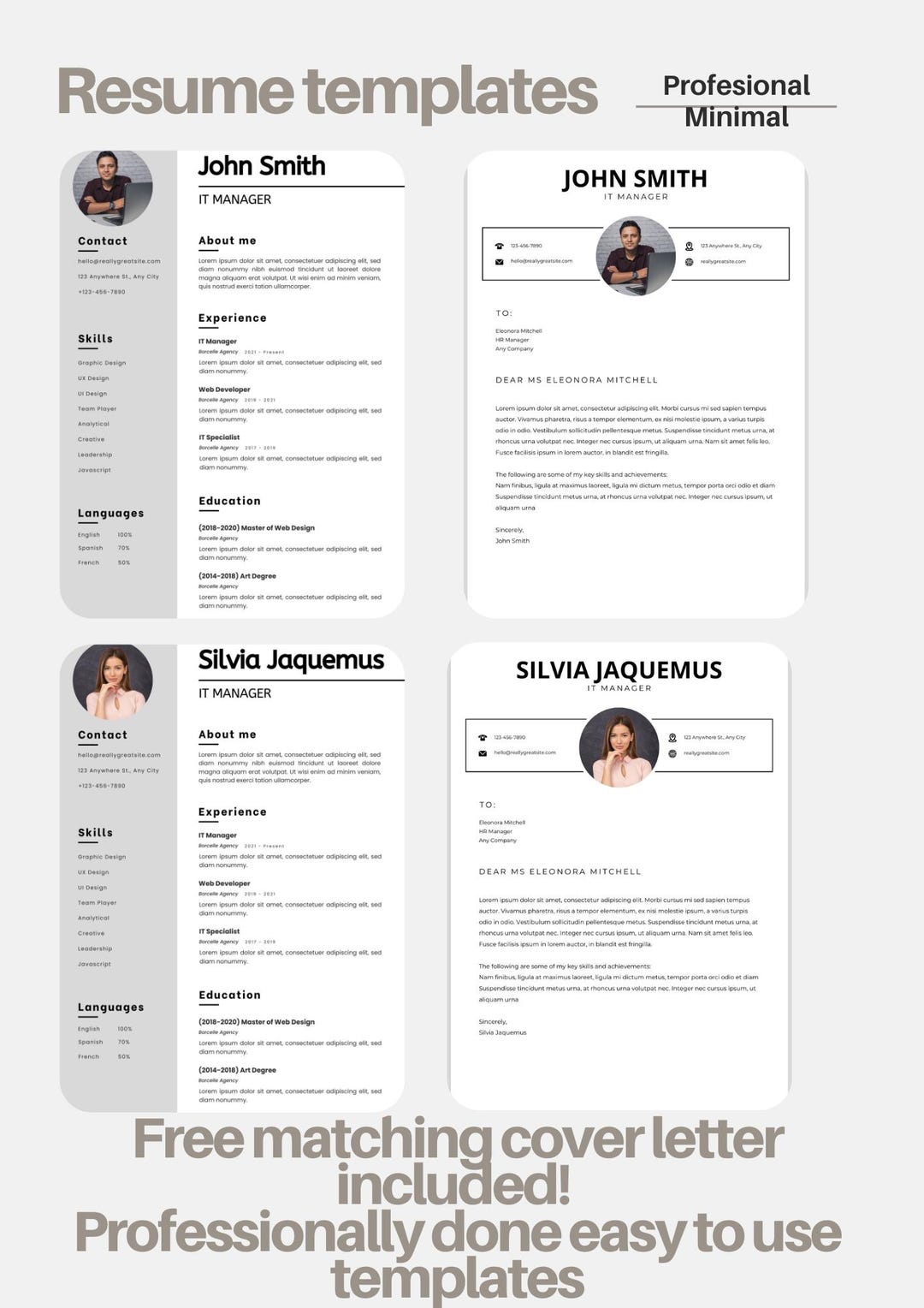 Modern One-page Resume and Cover Letter for Job Seekers, Easy-to-edit ...