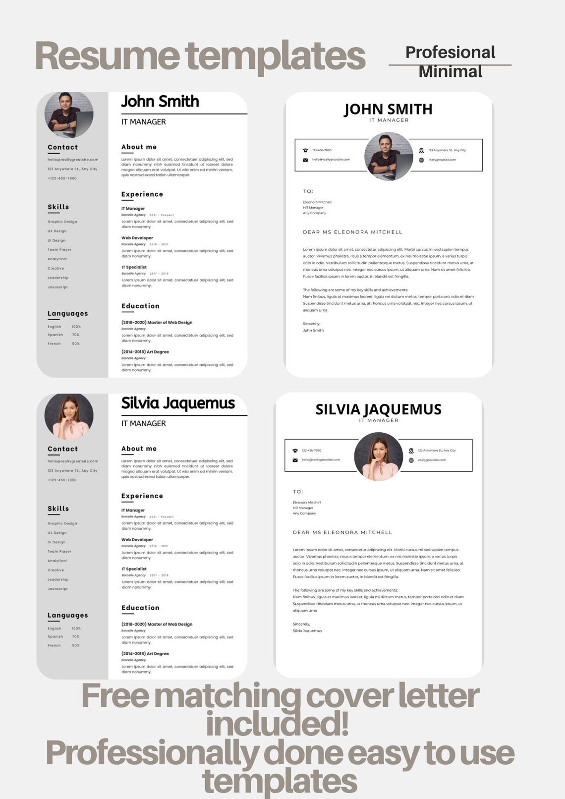 Modern One-page Resume and Cover Letter for Job Seekers, Easy-to-edit ...