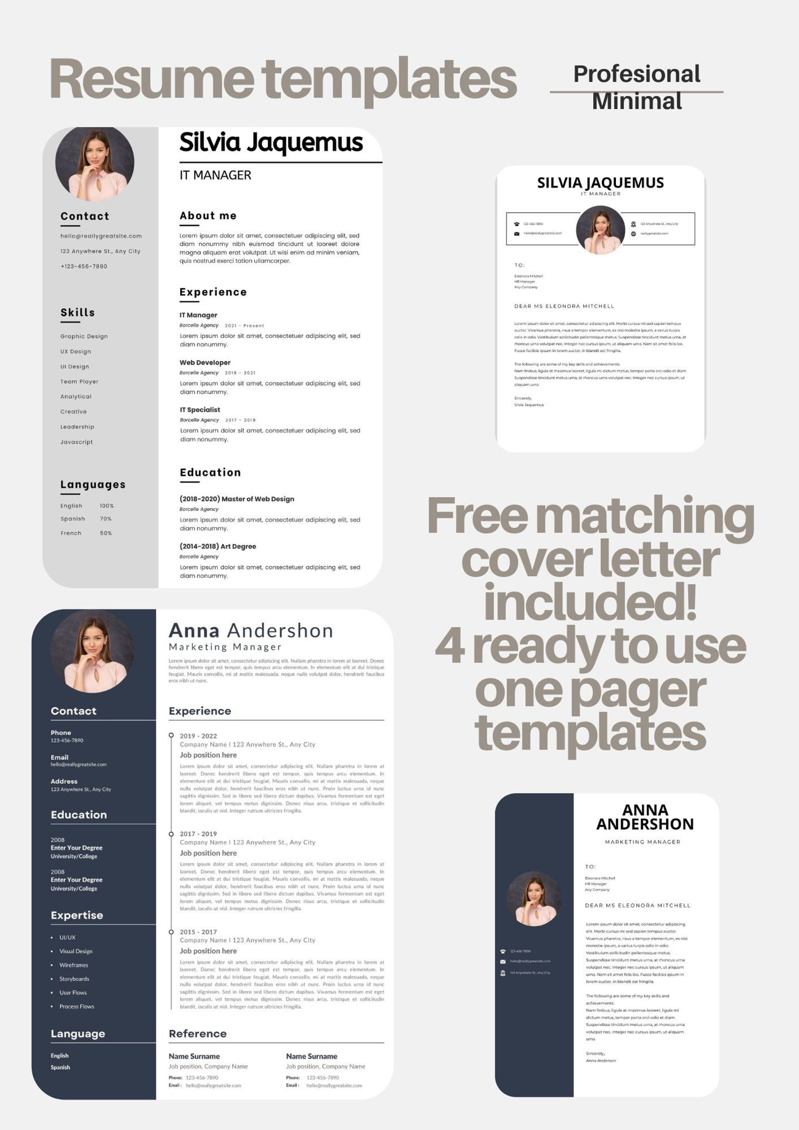 Professional One-page Resume Template, Editable Resume and Cover Letter ...