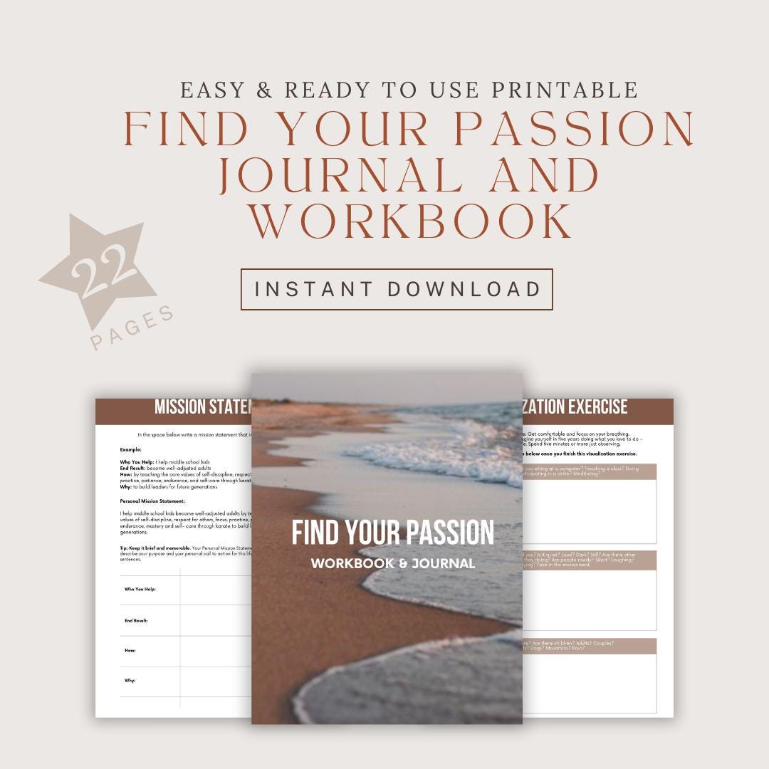 Find Your Passion Journal & Workbook, Self-discovery Guide, Digital ...