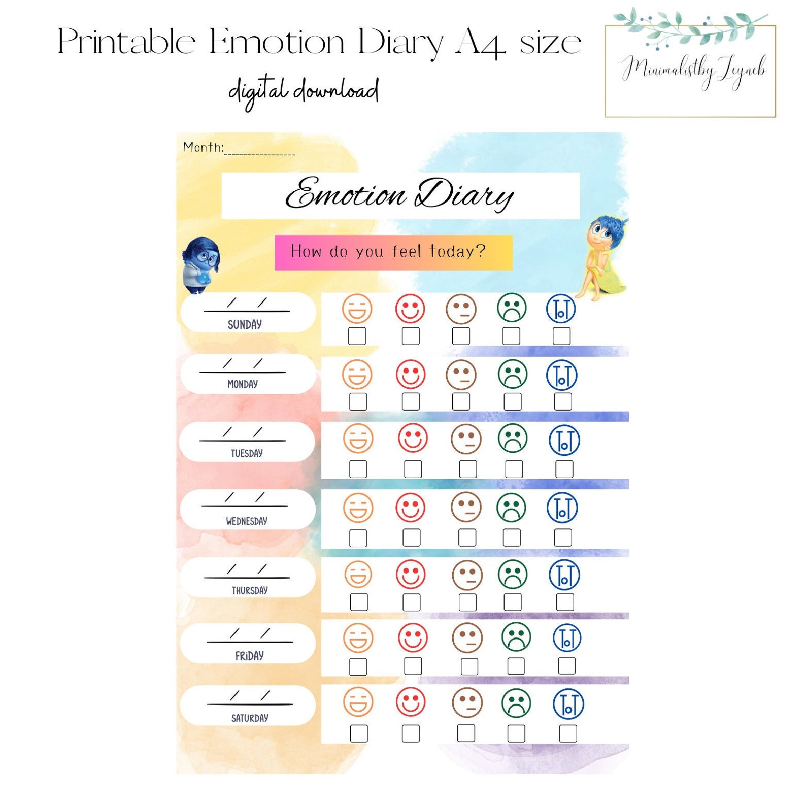 Printable Emotion Diary Mood Tracker / Digital Download - Etsy