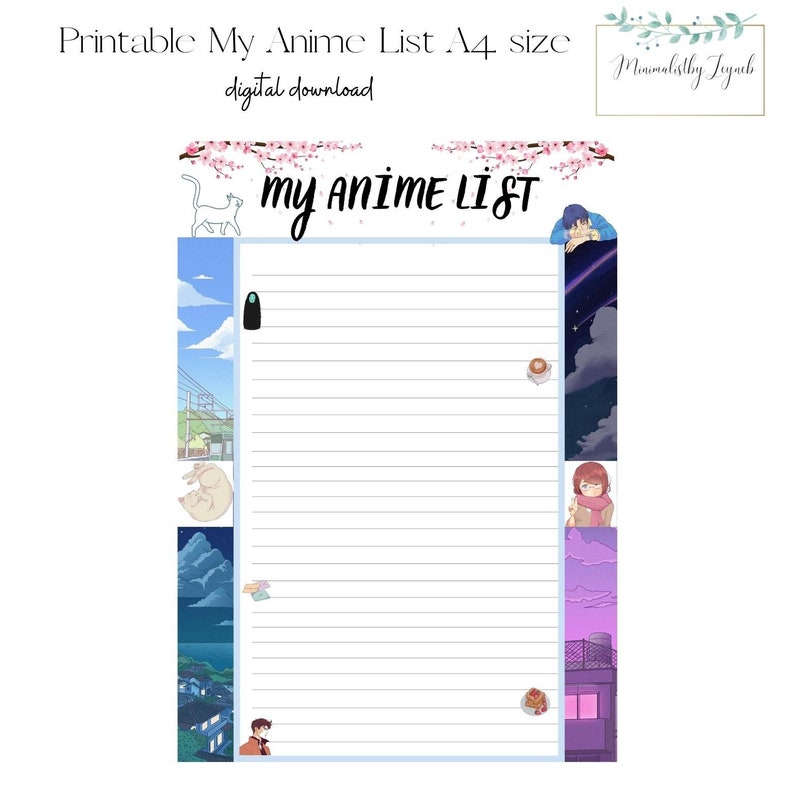 Printable My Anime List / Digital Download - Etsy