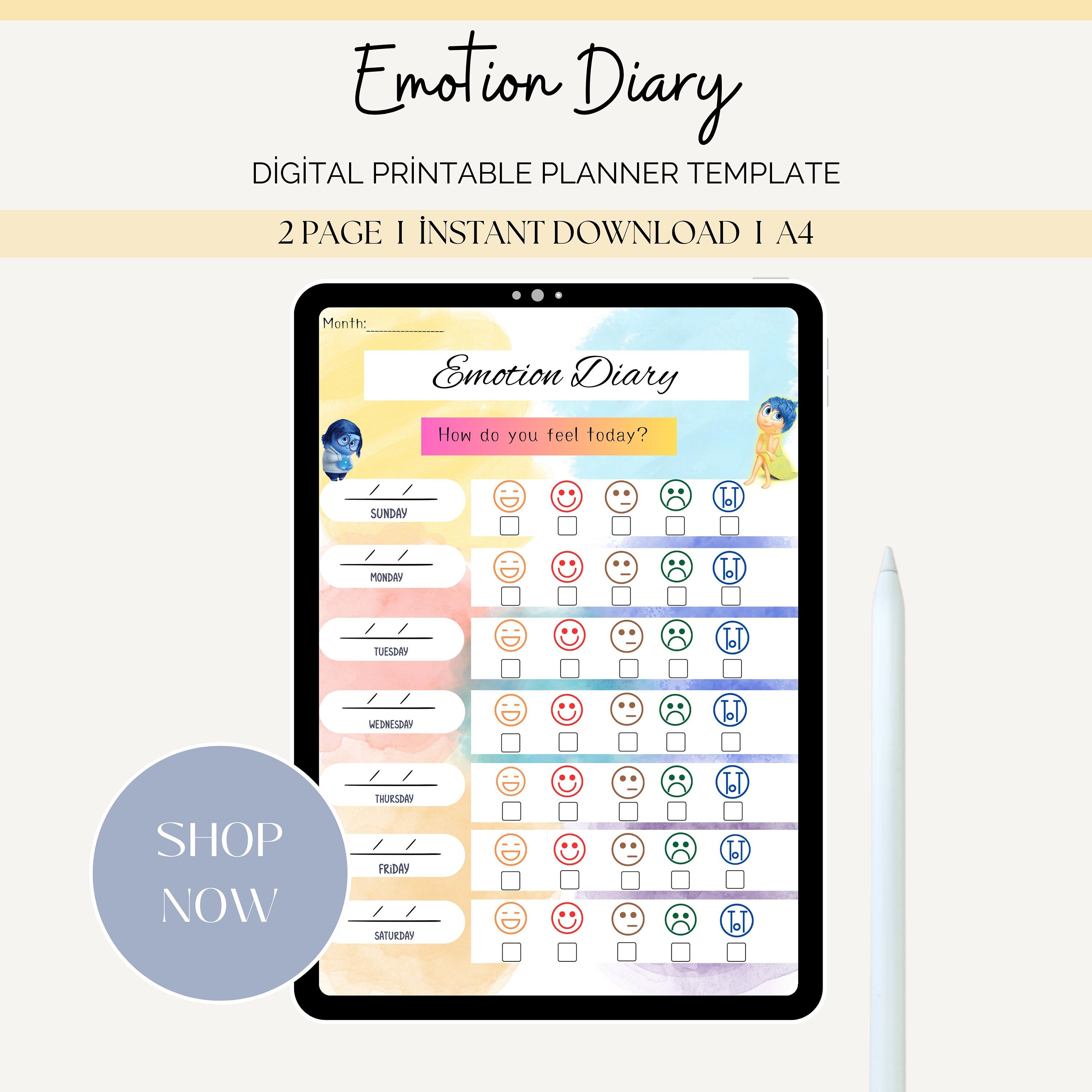 Printable Emotion Diary ( Mood Tracker) / Digital Download - Etsy