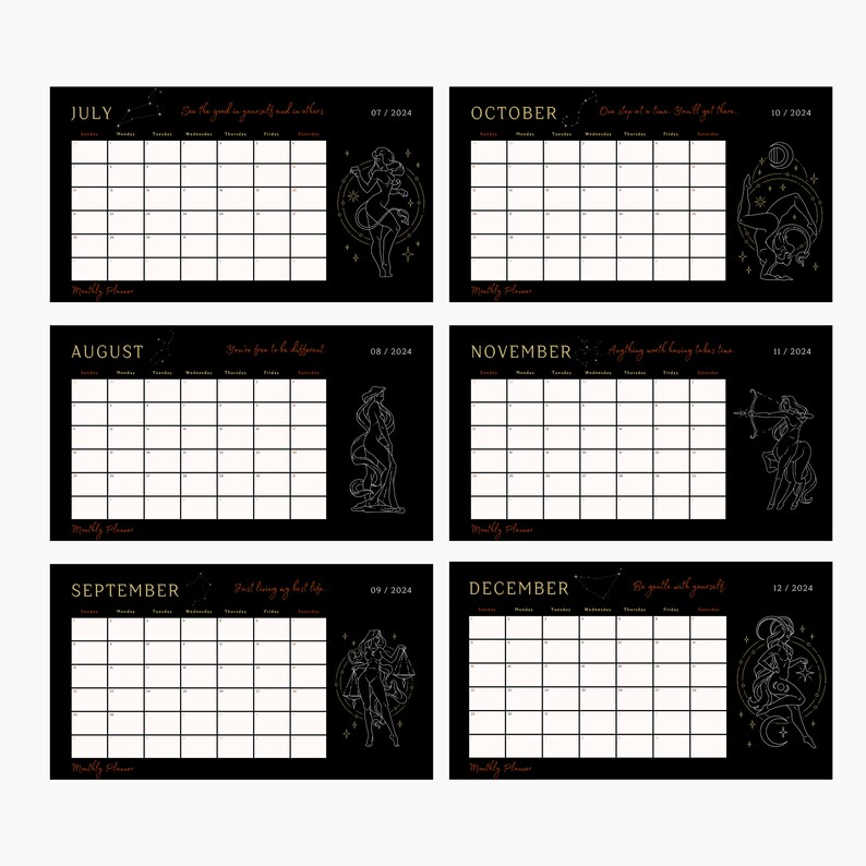 Zodiac Monthly Calendar, Simple Calendar, Printable Calendar Pages, PDF ...