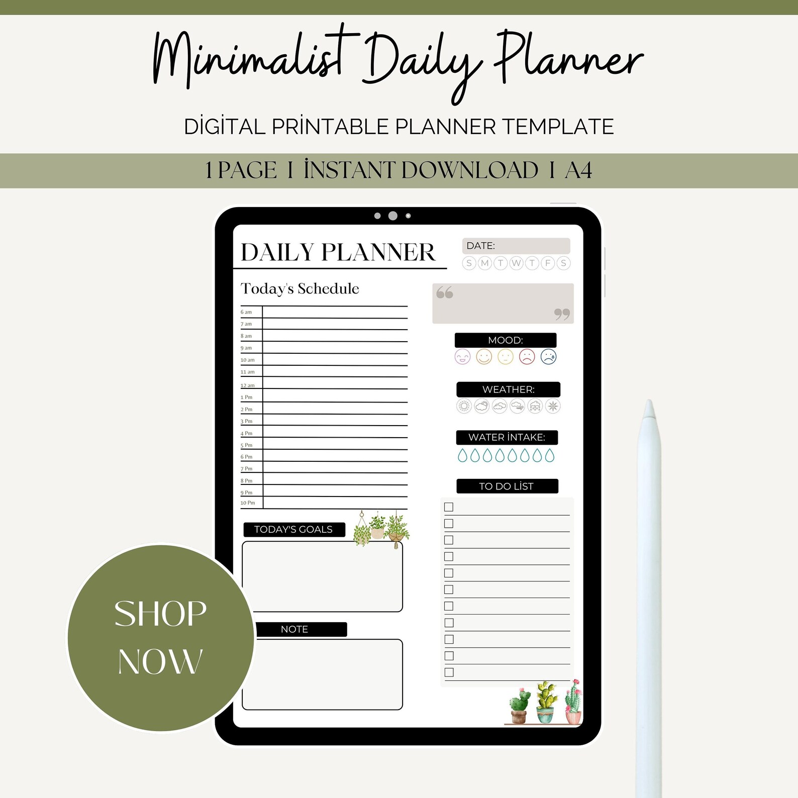 Simple Daily Planner | Printable Minimalist To-do List | Hourly ...