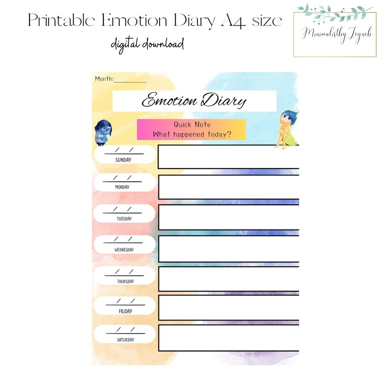 Printable Emotion Diary Mood Tracker / Digital Download - Etsy