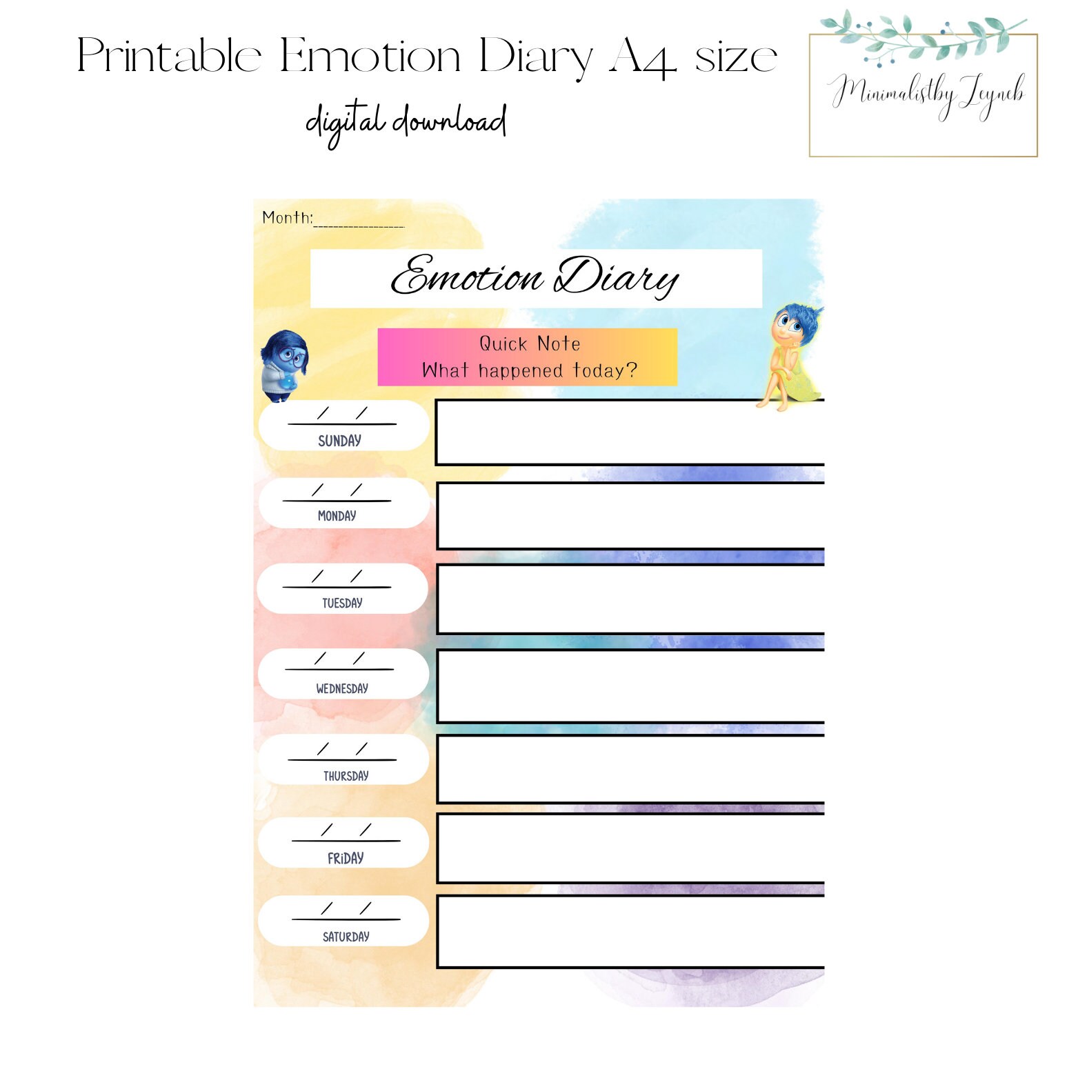 Printable Emotion Diary Mood Tracker / Digital Download - Etsy