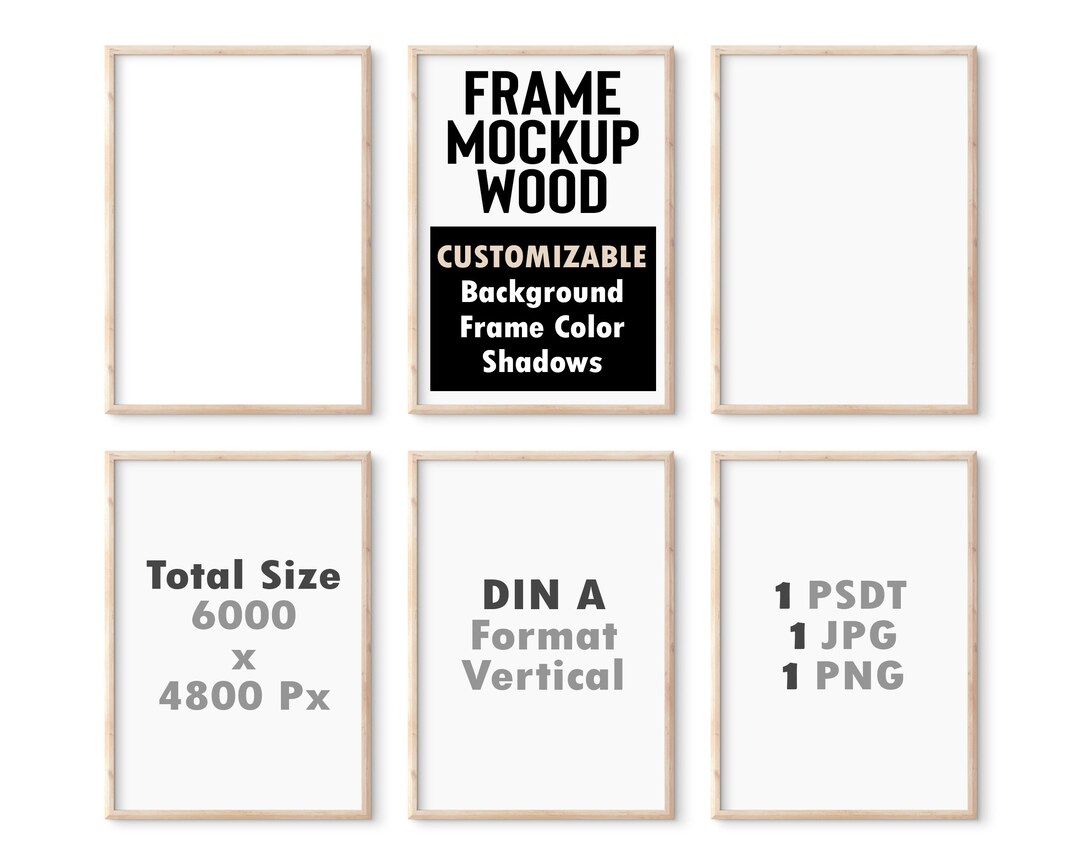 6 Frames, Wooden Frames Mockup, Wood Mockup, Frames Mockup, Wall Frames ...