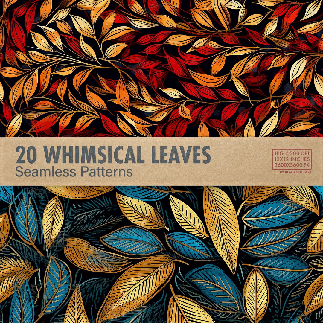 Whimsical Leaves Seamless Patterns, Nature-inspired Digital Paper for ...