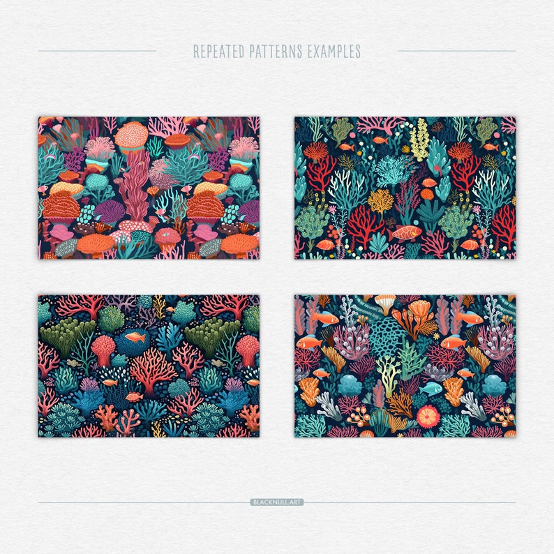 Coral Reef Digital Papers, Ocean-themed Seamless Patterns With Sea Life ...