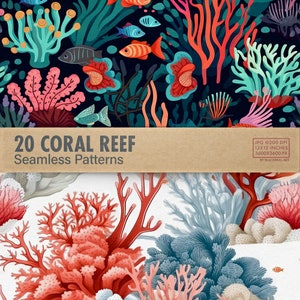 Coral Reef Digital Papers, Ocean-themed Seamless Patterns With Sea Life ...