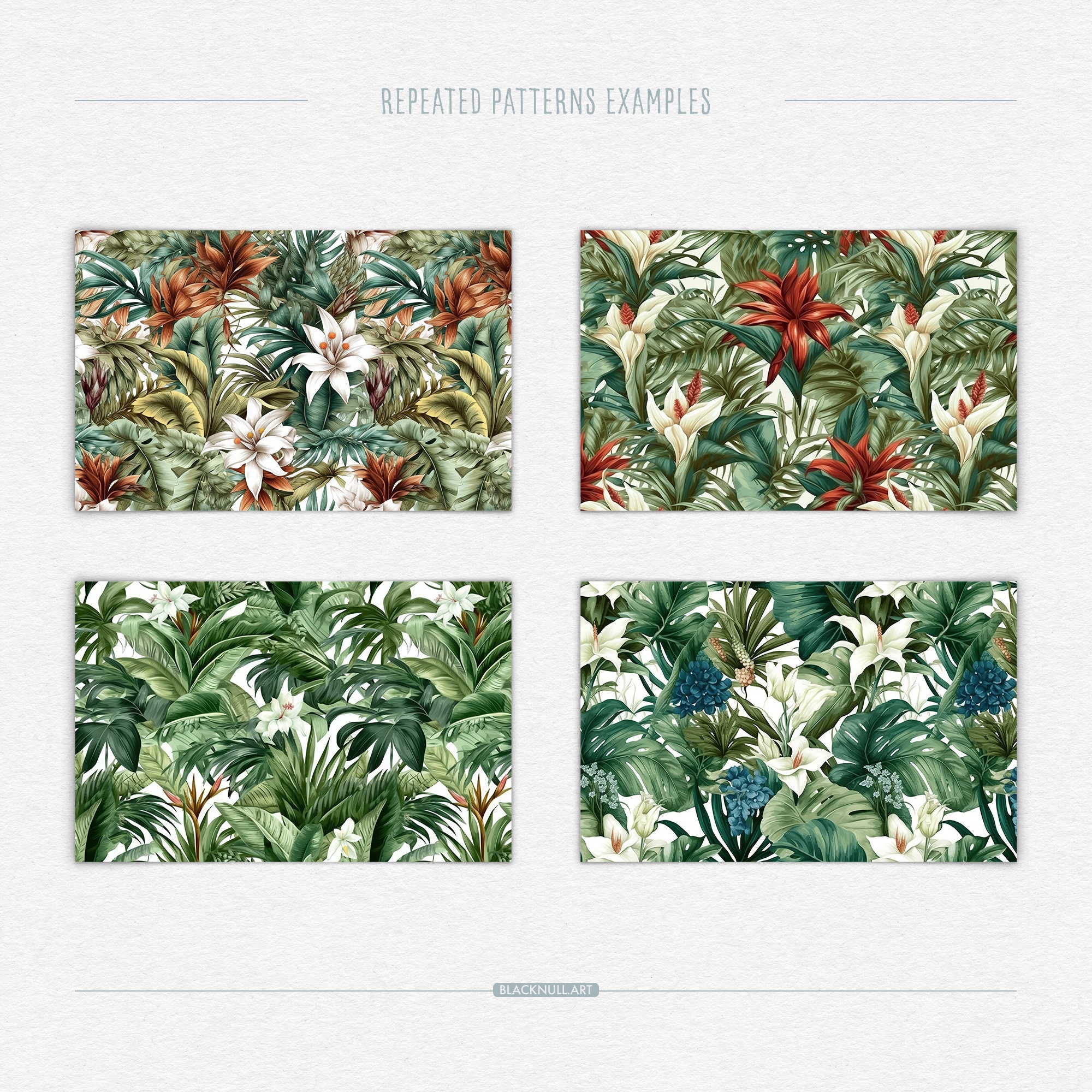 Watercolor Tropical Jungle Digital Paper, Exotic Greenery Seamless ...