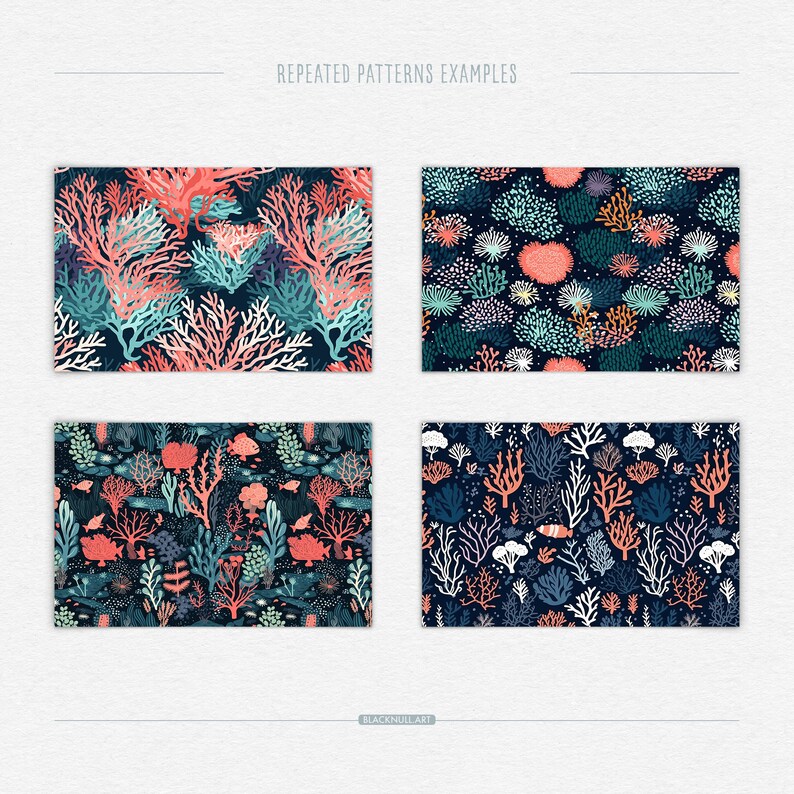 Coral Reef Digital Papers, Ocean-themed Seamless Patterns With Sea Life ...