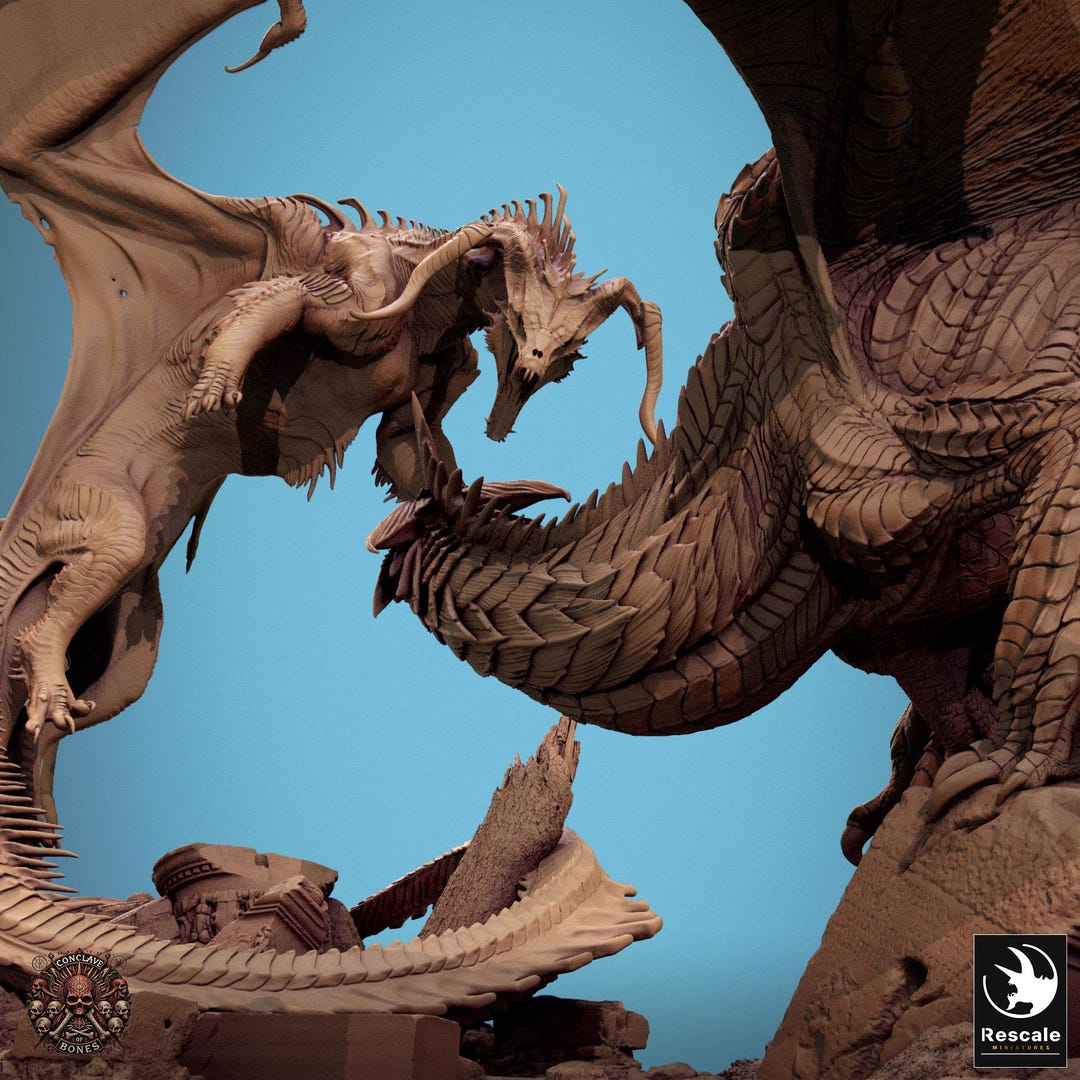 Black Dragon Versus Silver Dragon | DND| TTRPG| by Rescale Miniatures S ...
