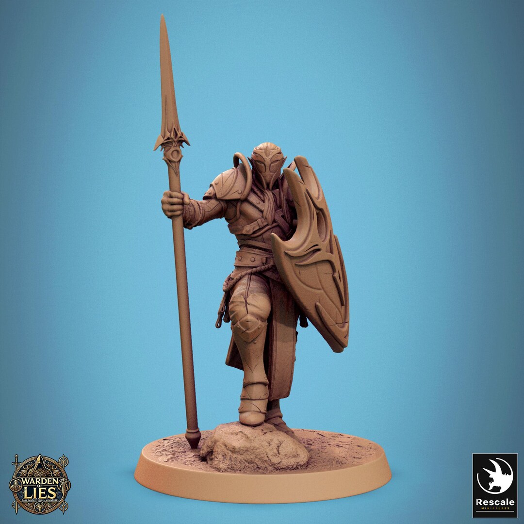 Moon Elf Sentinel Stand Spear Shield | DND| TTRPG| Premium Quality ECO ...