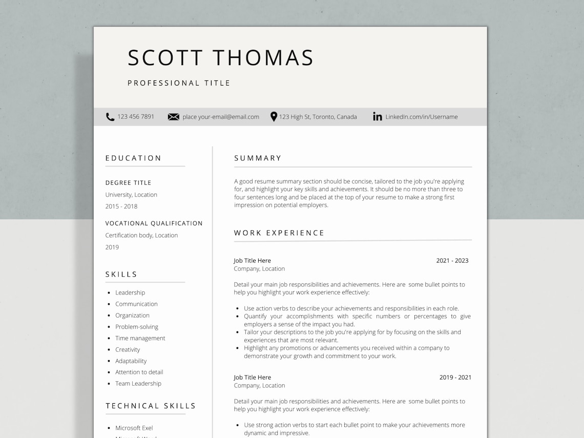 Professional Resume Template Without Photo | CV Template | Resume ...