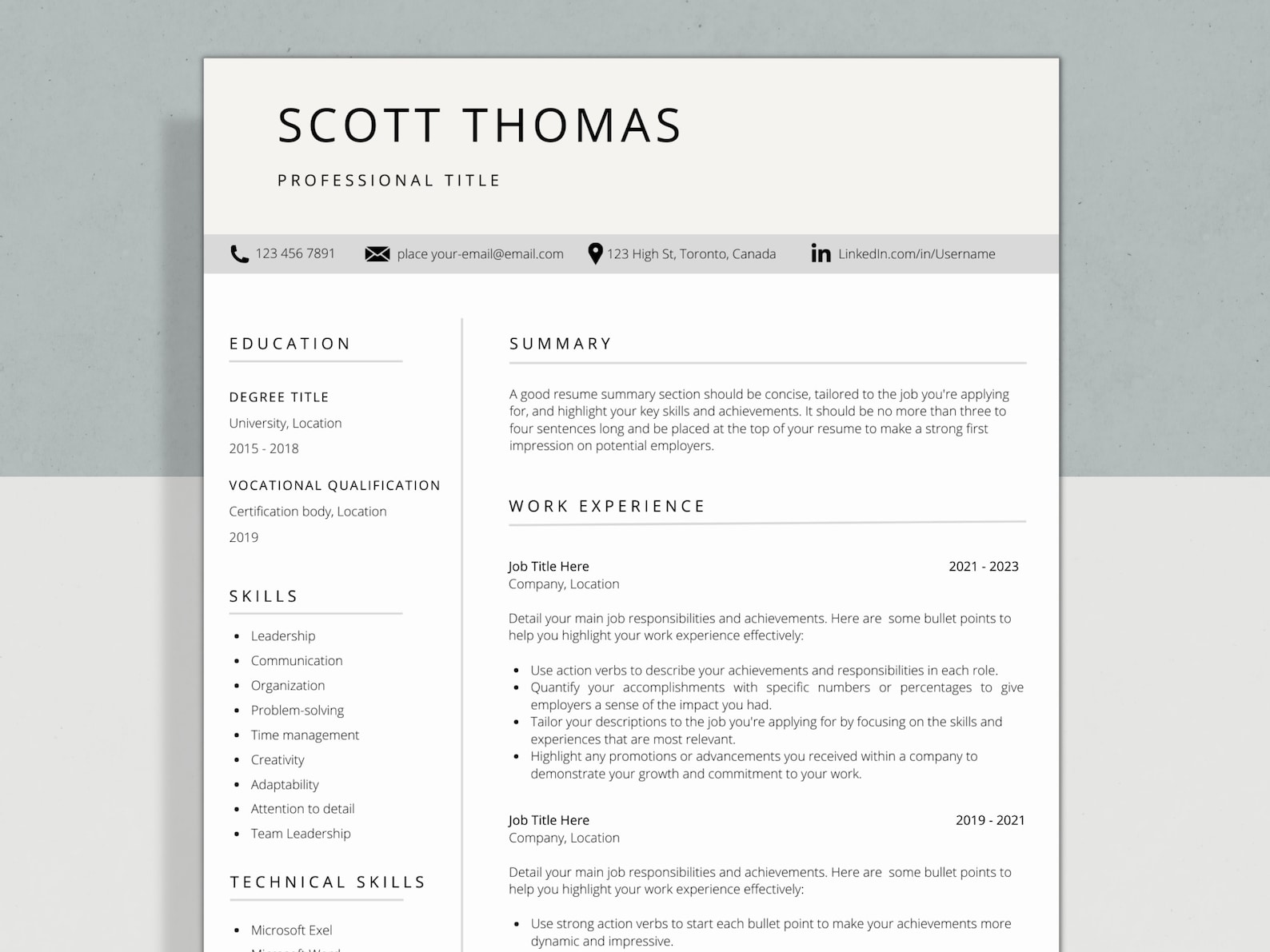 Professional Resume Template Without Photo | CV Template | Resume ...