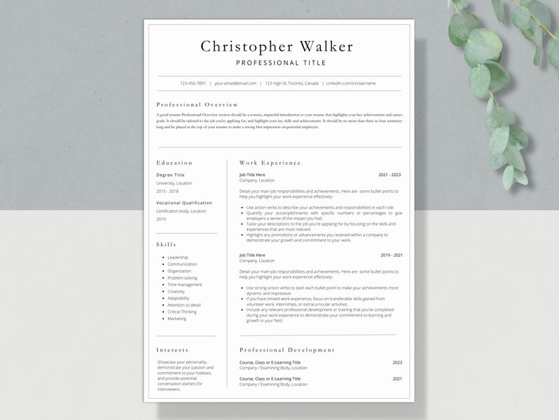 ATS Friendly Professional Resume Template Without Photo | CV Template ...