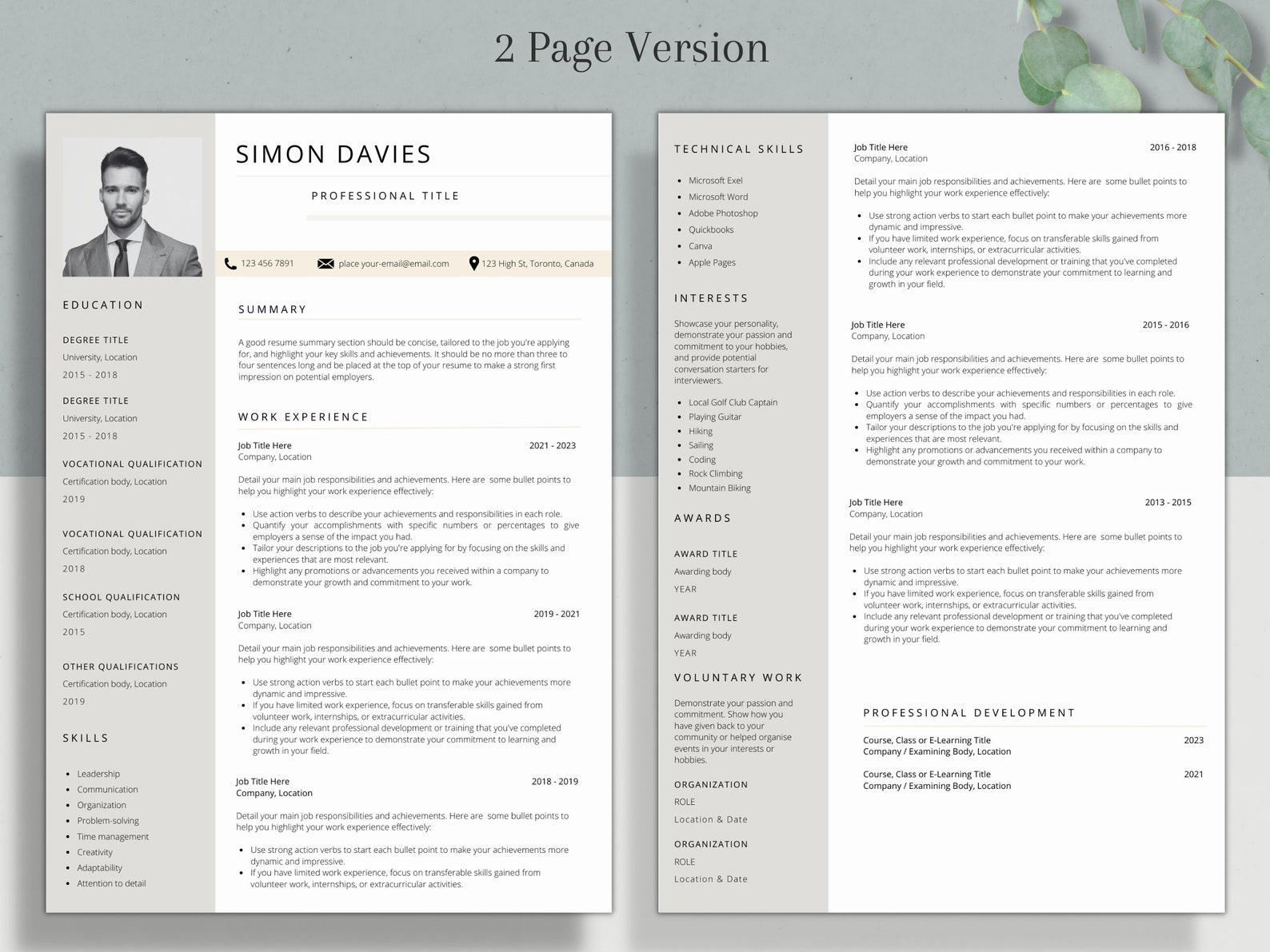 Professional Resume Template Without Photo | CV Template | Resume ...