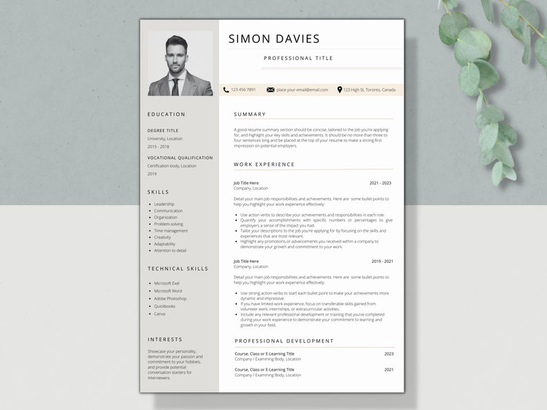 Professional Resume Template Without Photo | CV Template | Resume ...