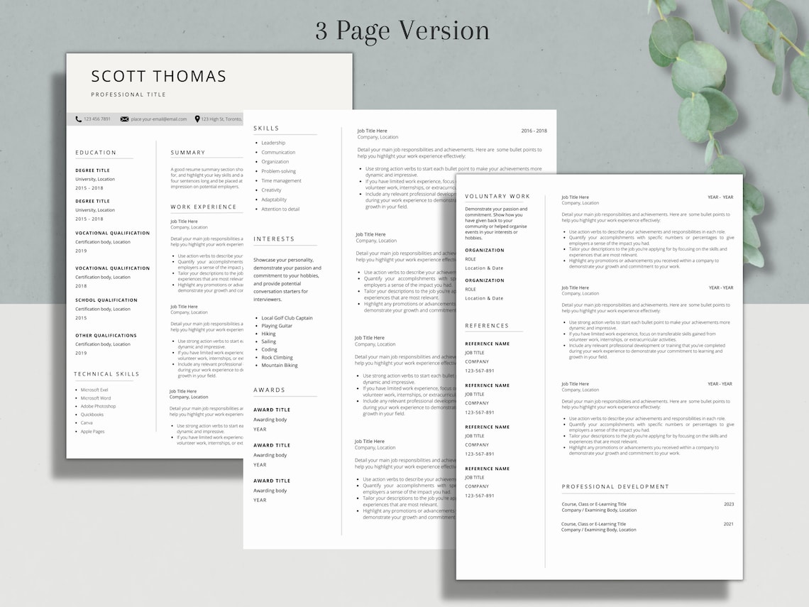 Professional Resume Template Without Photo | CV Template | Resume ...