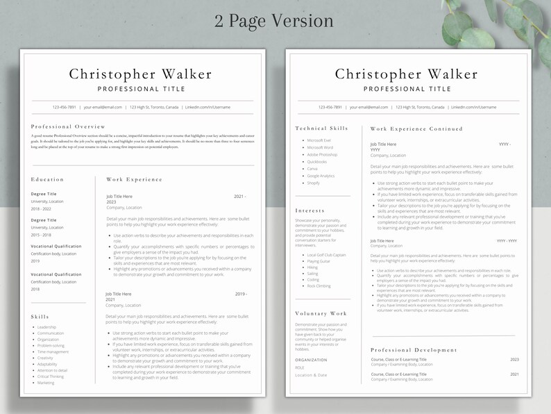 ATS Friendly Professional Resume Template Without Photo | CV Template ...