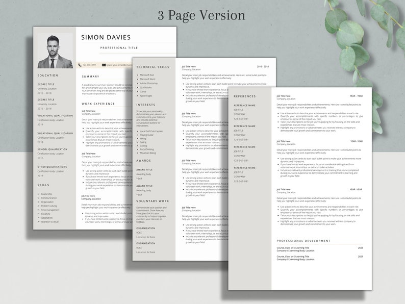 Professional Resume Template Without Photo | CV Template | Resume ...