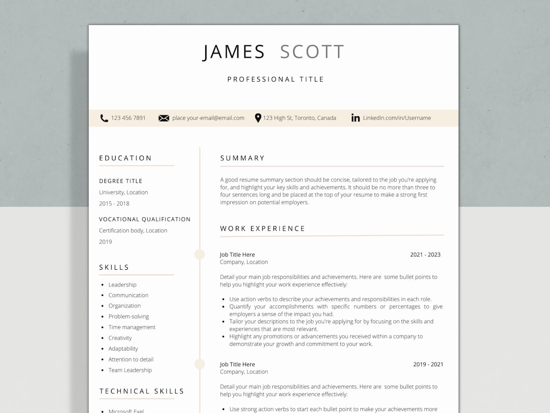 Professional Resume Template Without Photo | CV Template | Resume ...