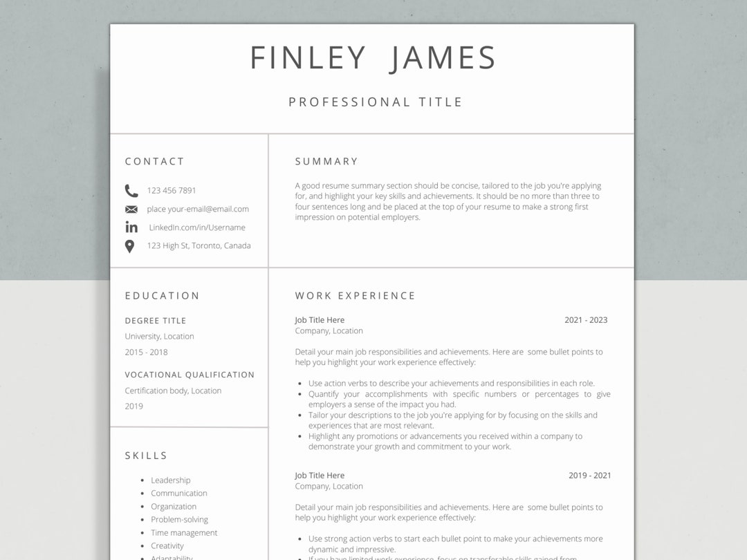 Professional Resume Template Without Photo | CV Template | Resume ...