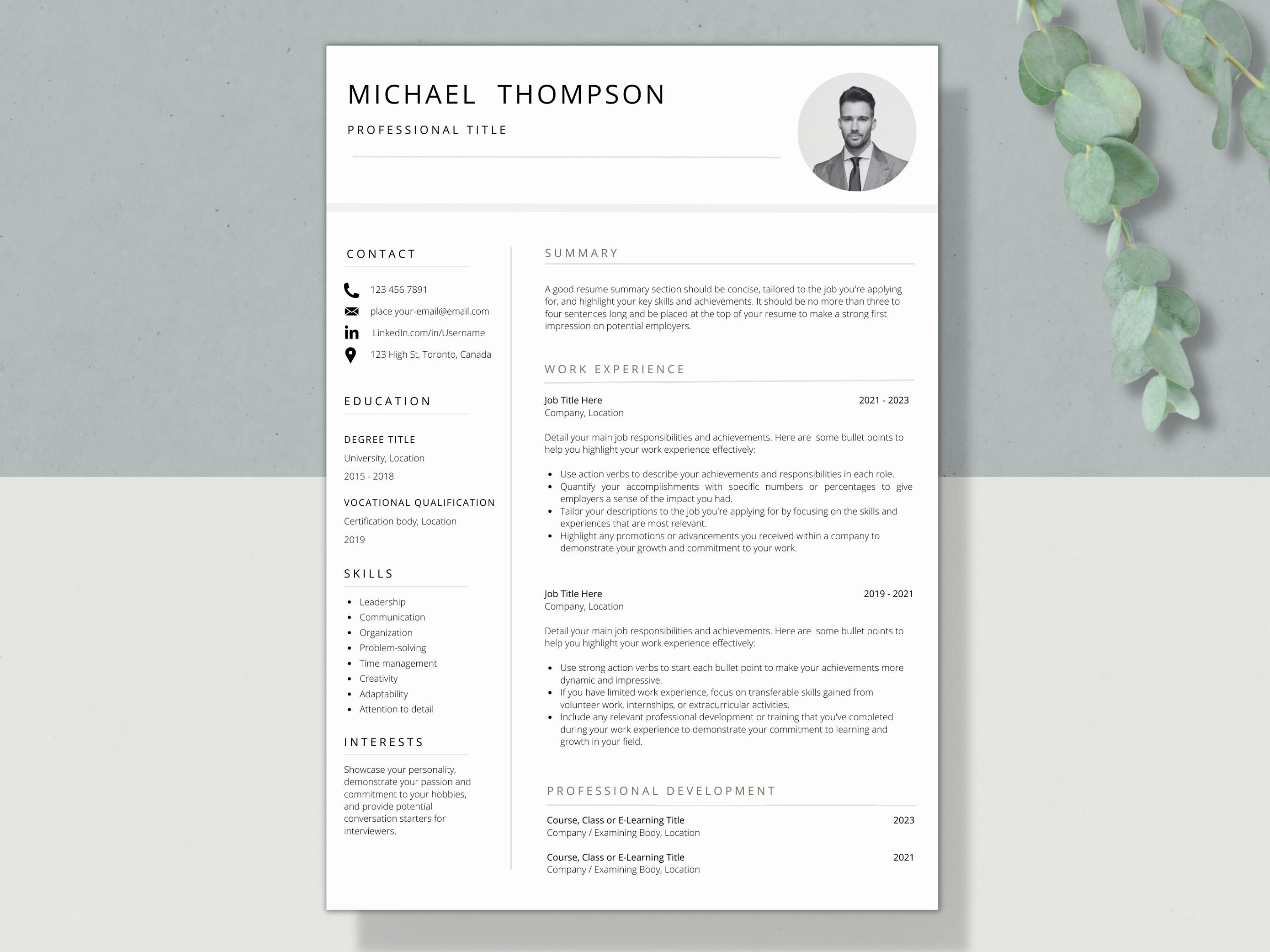 Professional Resume Template With Photo CV Template Resume Template ...