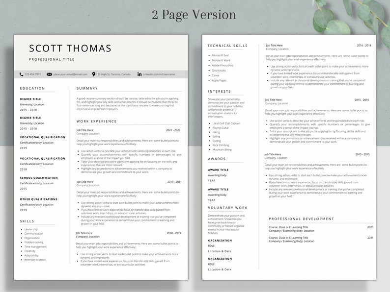Professional Resume Template Without Photo | CV Template | Resume ...