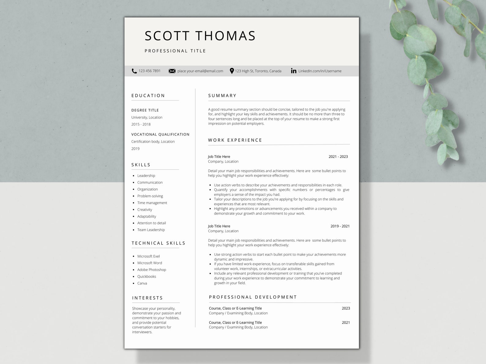 Professional Resume Template Without Photo | CV Template | Resume ...