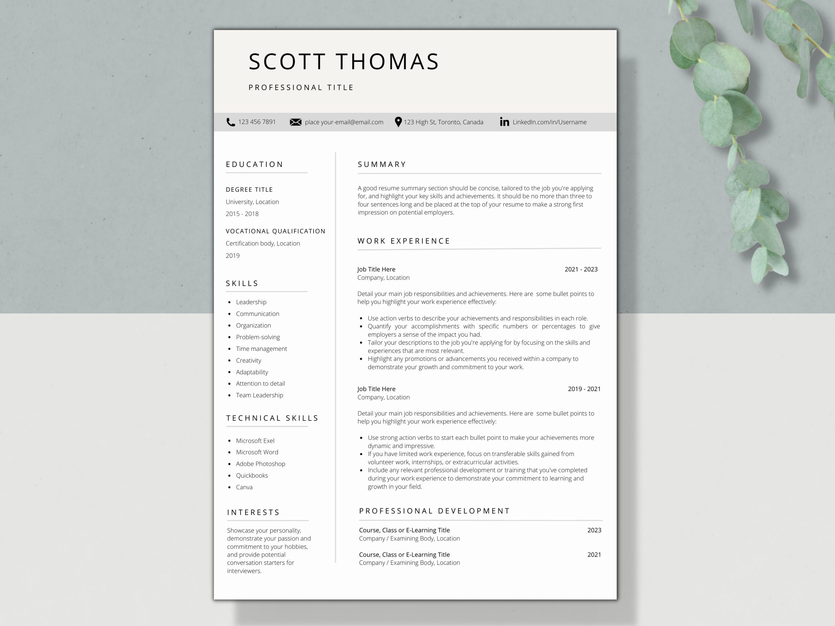 Professional Resume Template Without Photo | CV Template | Resume ...