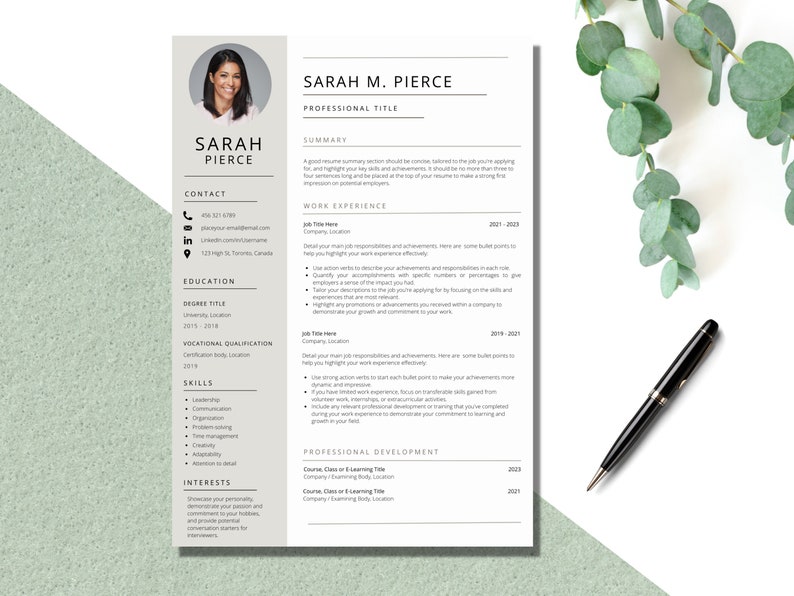 Professional Resume Template With Photo | CV Template | Resume Template ...