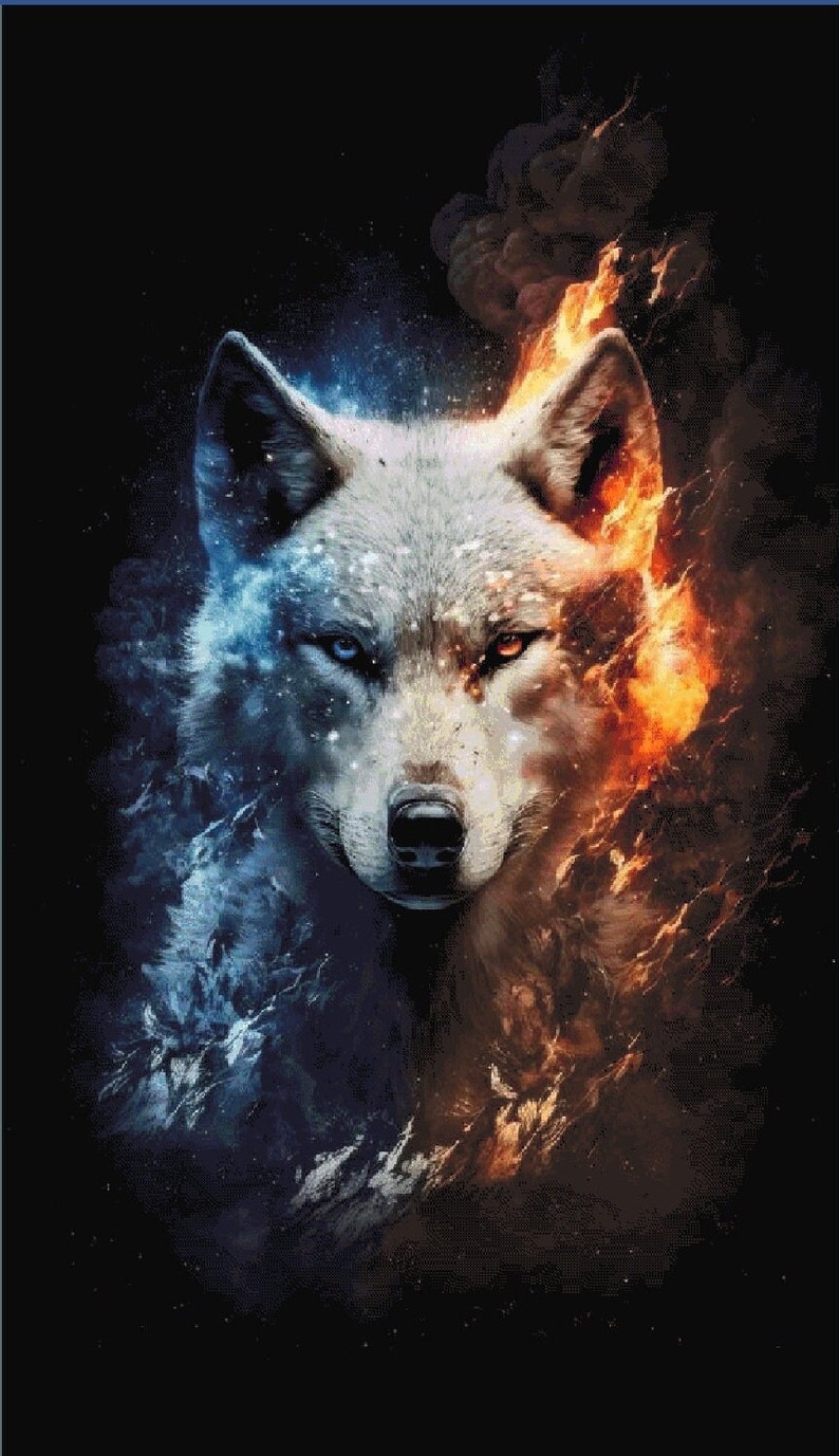 Fire and Ice Wolf Supersized Max Colour, Full Coverage Cross Stitch ...