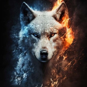 Fire and Ice Wolf Supersized Max Colour, Full Coverage Cross Stitch ...