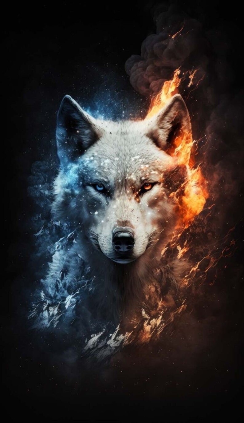 Fire and Ice Wolf Supersized Max Colour, Full Coverage Cross Stitch ...