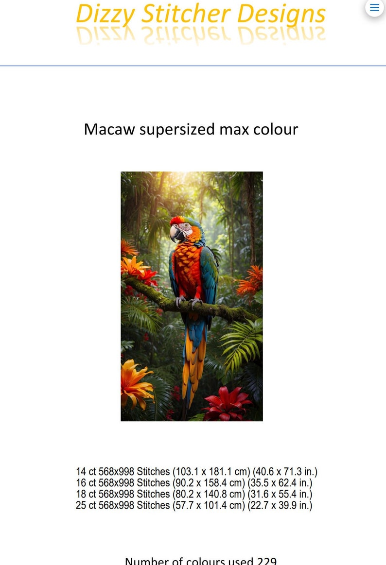 Macaw Supersize Max Colour Cross Stitch Chart - Etsy