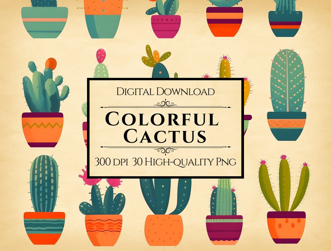 Colorful Cactus Clipart Collection- Great Stickers, Scrapbooking PNG ...