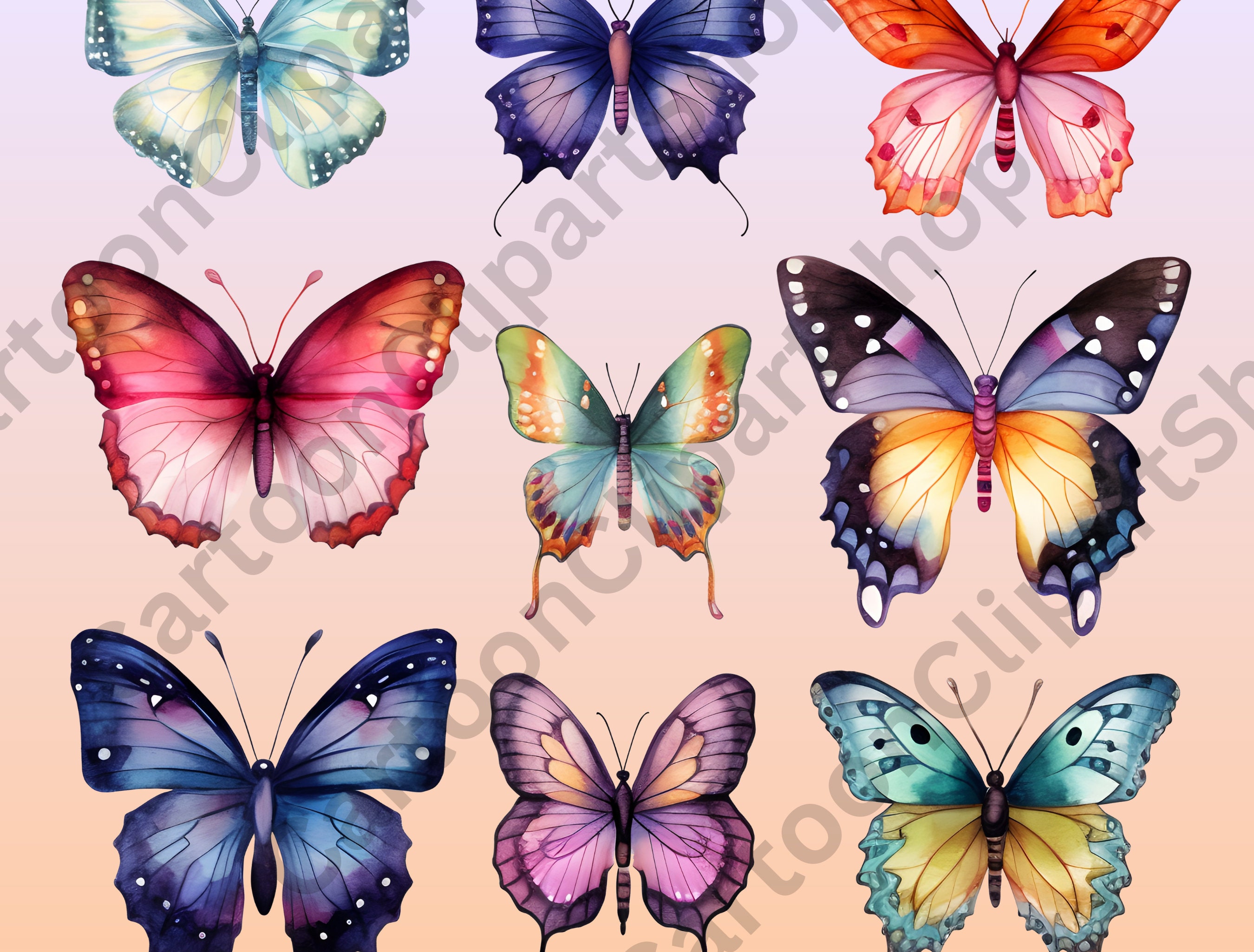 Springtime Watercolor Butterfly Clipart High Resolution PNG - Etsy
