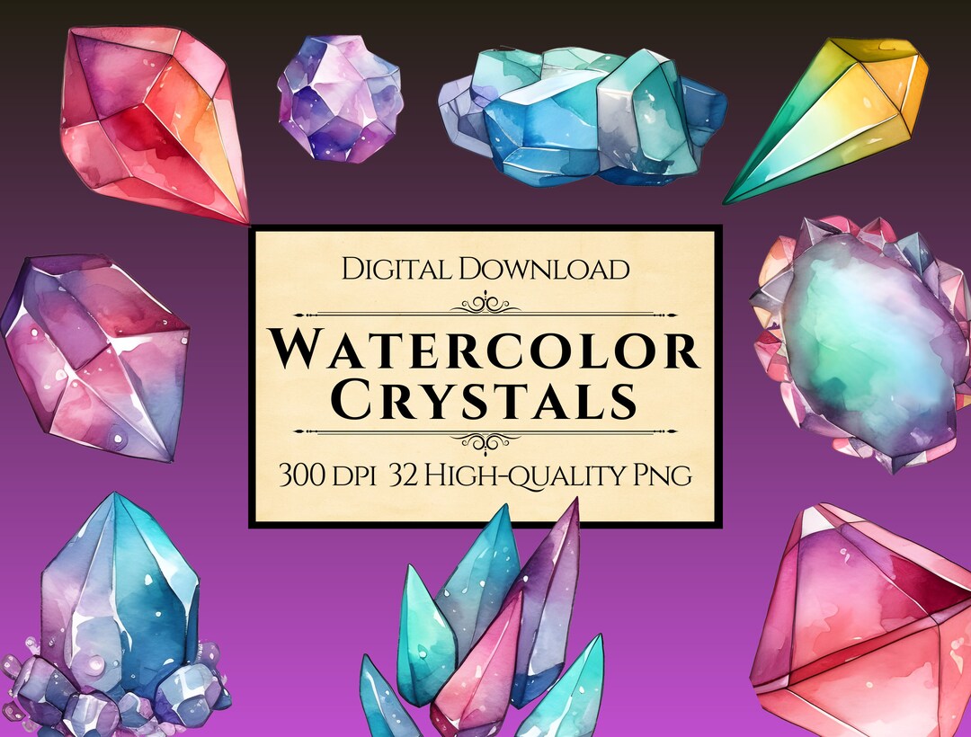 Stunning Watercolor Crystals Clipart Collection – Ideal for Creative ...