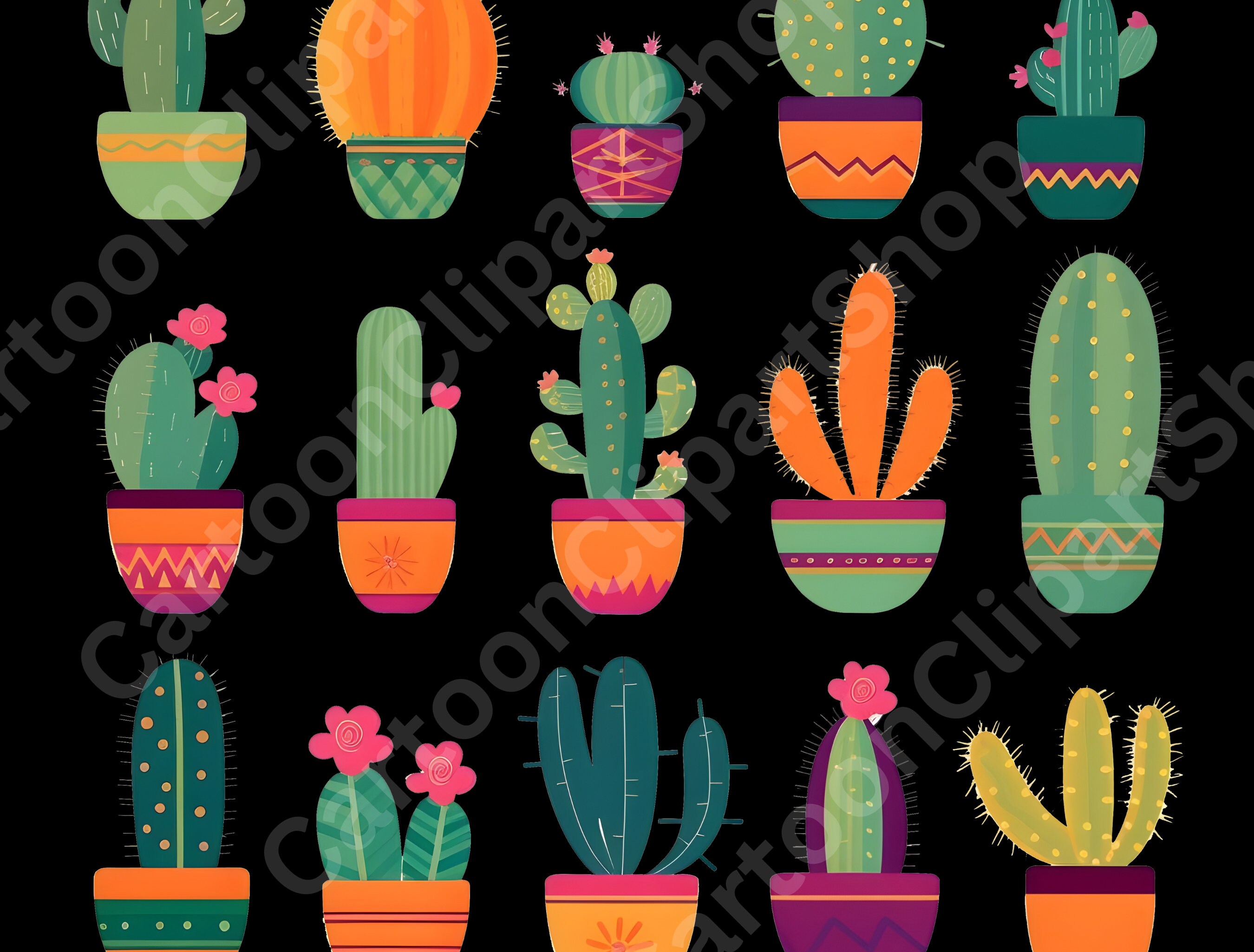 Colorful Cactus Clipart Collection- Great Stickers, Scrapbooking PNG ...
