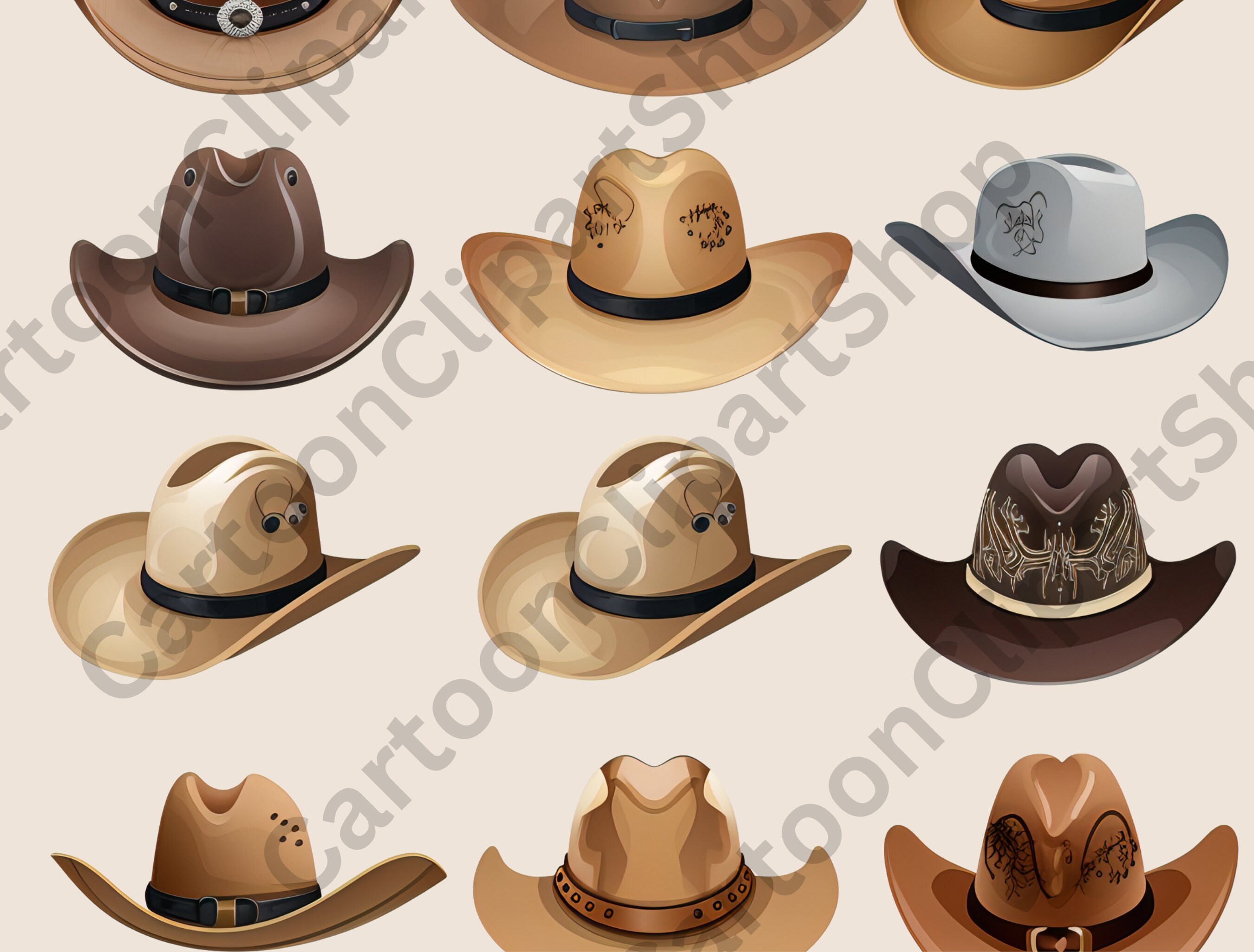 Cowboy Hat Clipart Collection - PNG Files for DIY Crafts, Decoupage ...