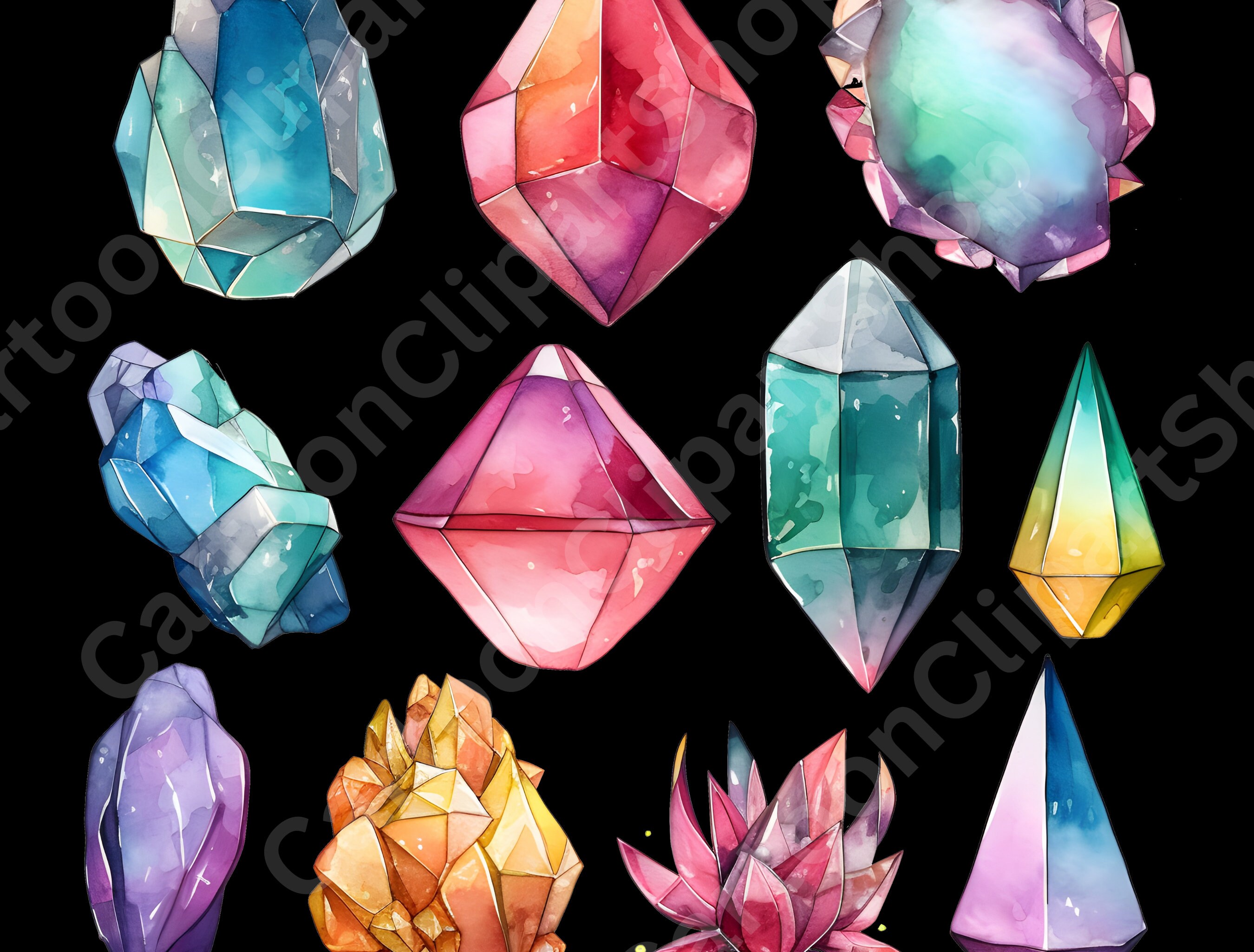 Stunning Watercolor Crystals Clipart Collection – Ideal for Creative ...